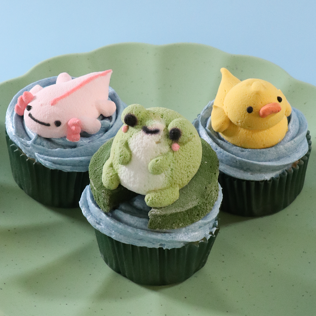 Half Dozen (6) Pond Animal Cupcakes - Frogs, Axolotls, & Ducks | Colby ...